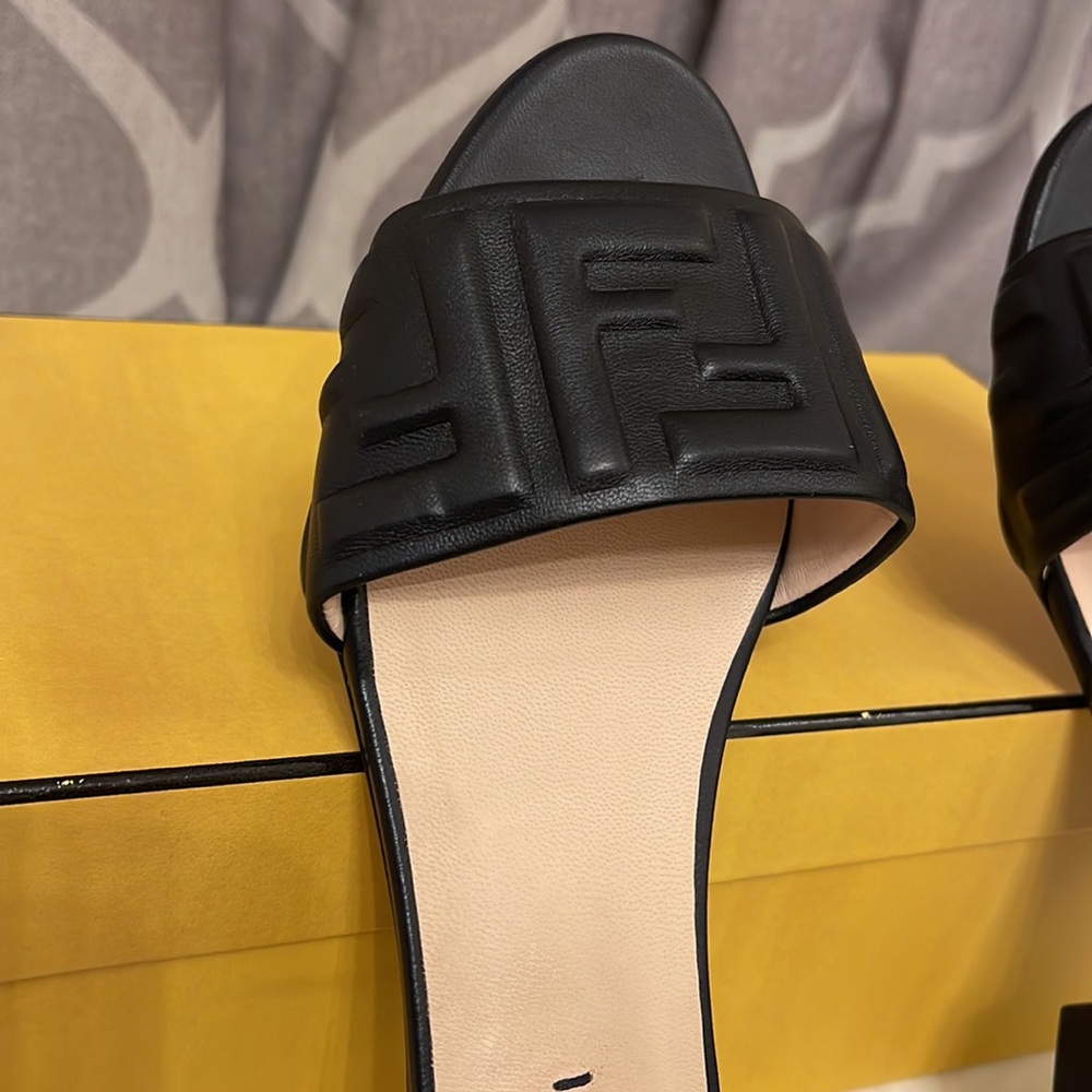 Fendi Rich Leather Mules Embossed With Fendi's Signat… - Gem